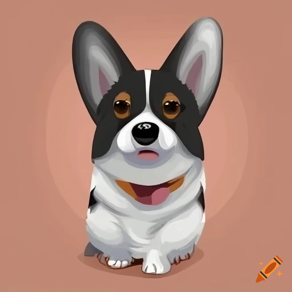 Cute animated black and white corgi in the gras for an avatar