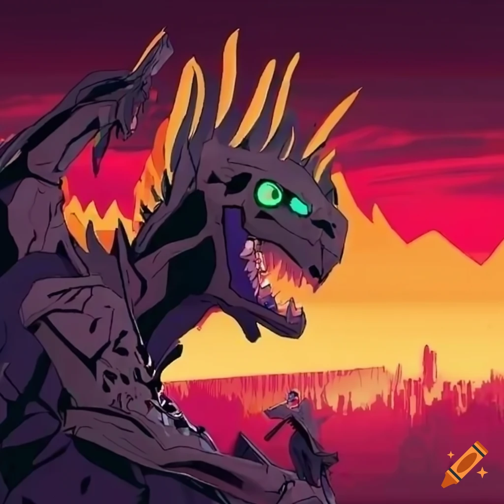 Zilla as an EVA unit evangelion, anime concept art on Craiyon