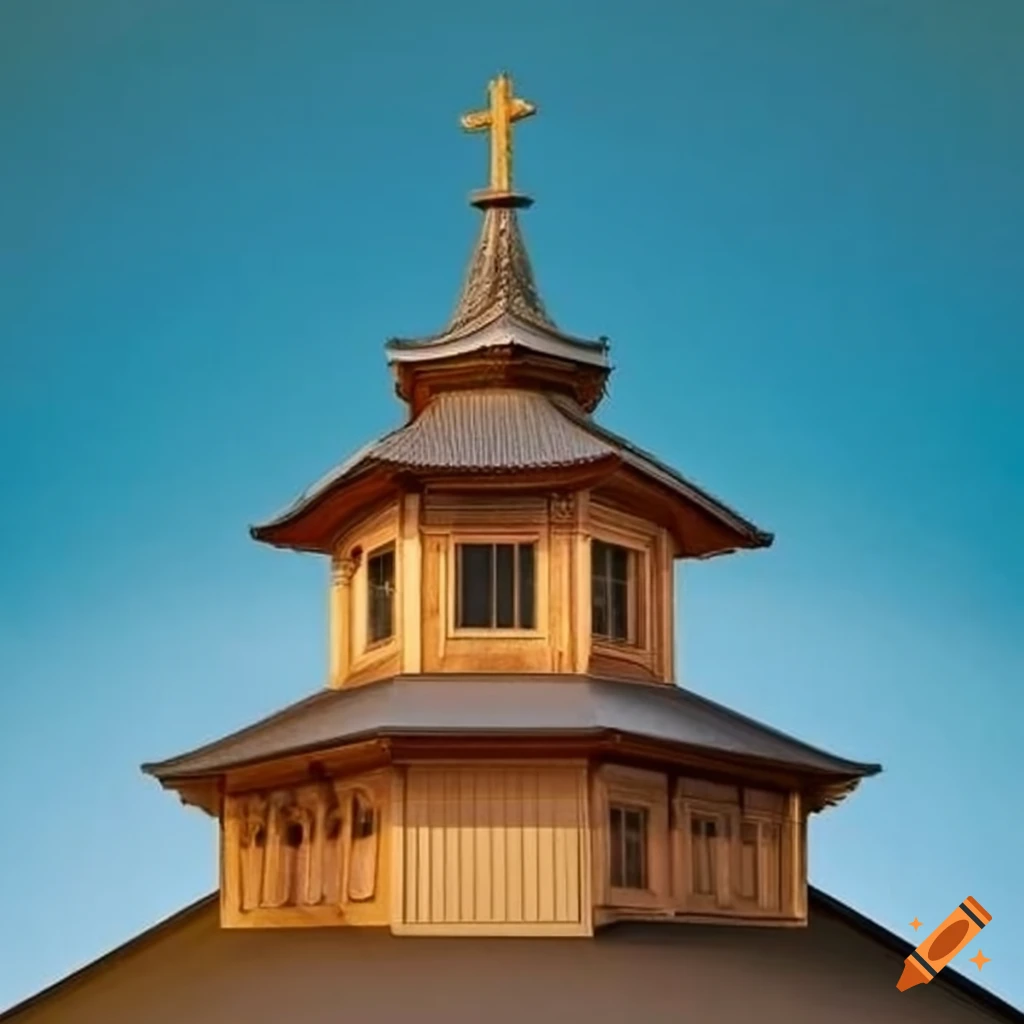 Wood baroque church in queen anne style with round turrets and japanese ...