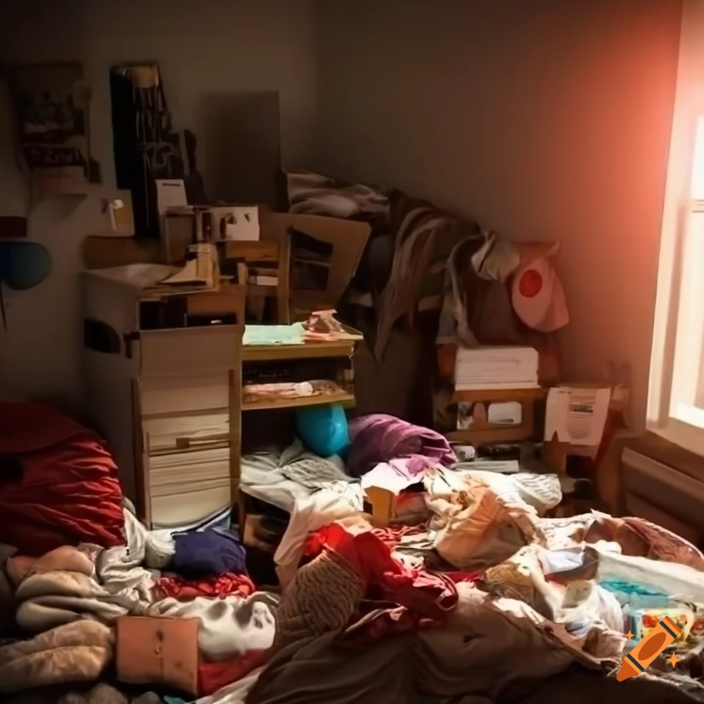 A messy dorm room