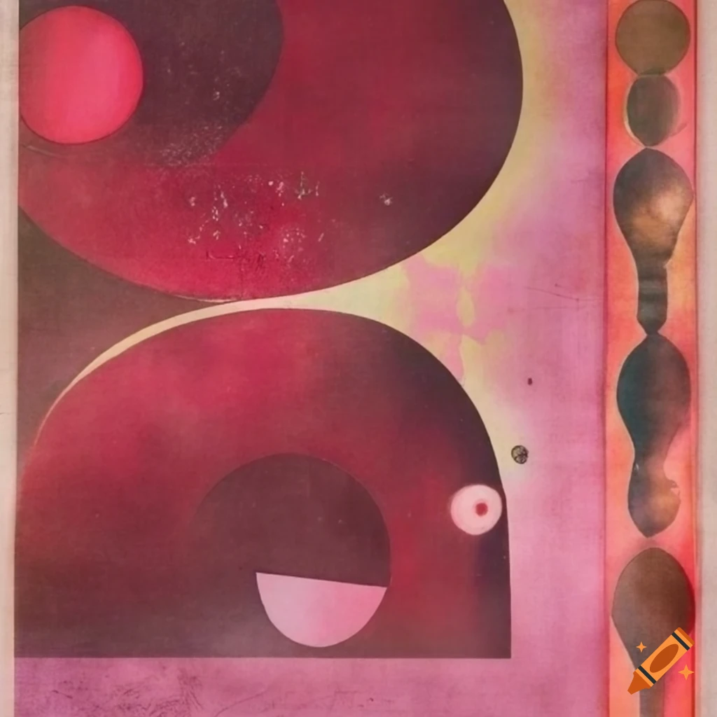 Max ernst collage surrealistic, abstract shapes, bursts pink and maroon ...