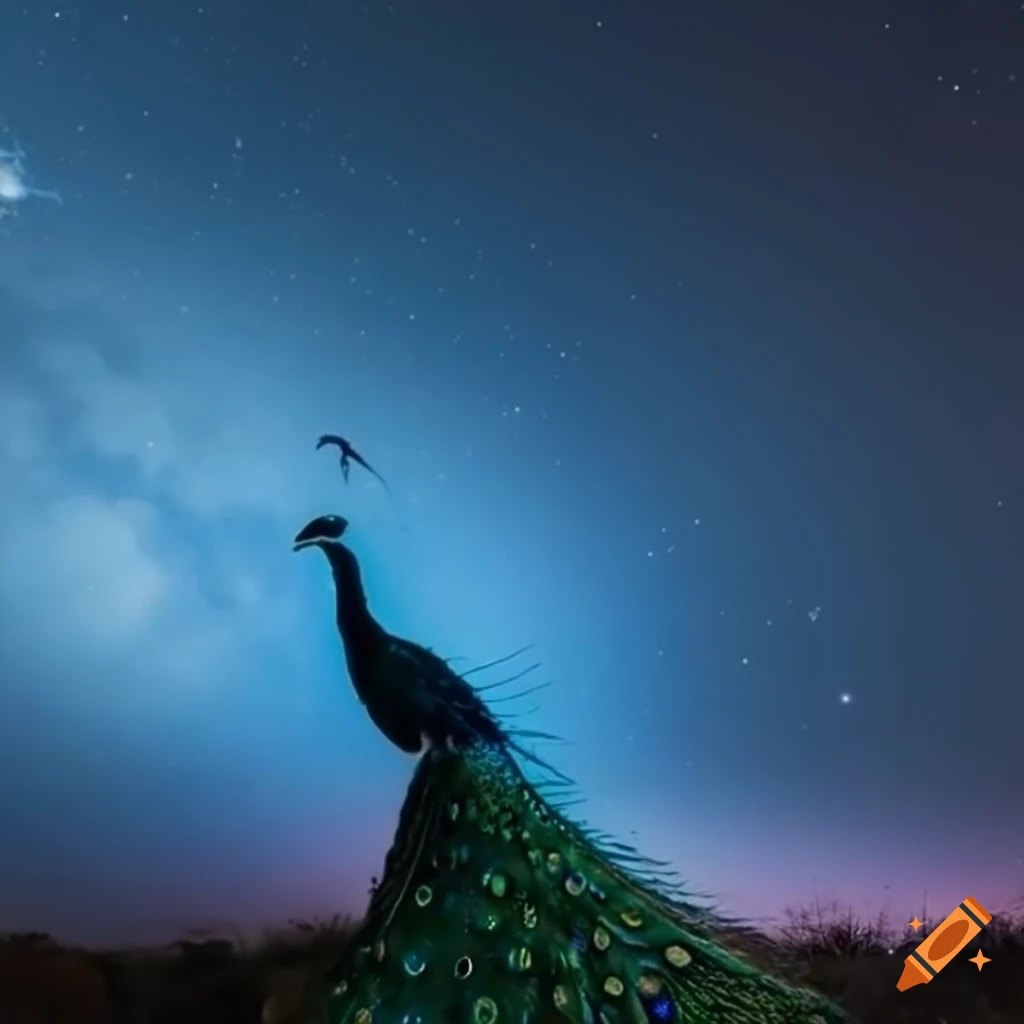 A peacock with light around and a beautiful night sky on Craiyon