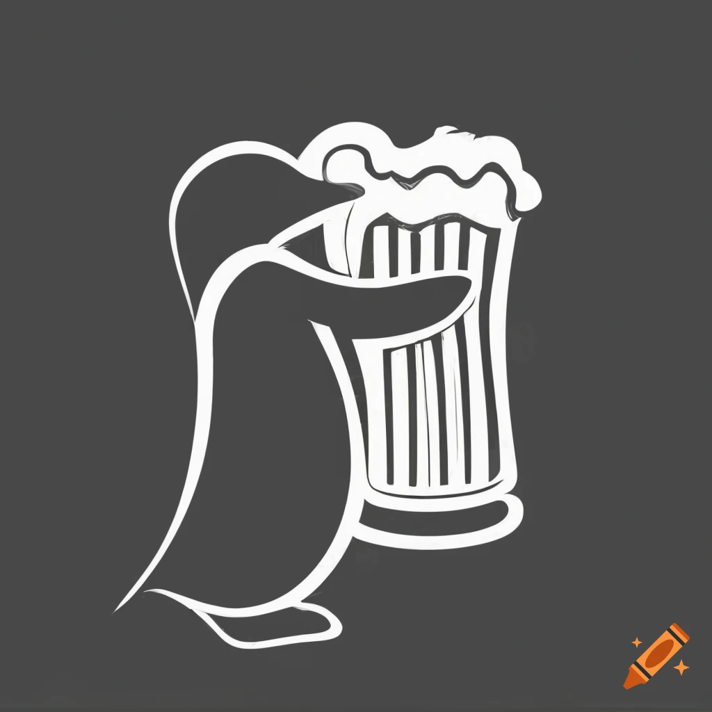 A stylish penguin drinking a beer logo, all vectorized white and black ...