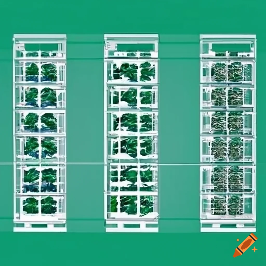 Blueprint of a modern vertical farm growing herbs indoors with serveral ...