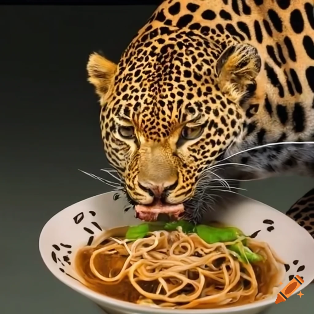 Leopard eating noodles on Craiyon