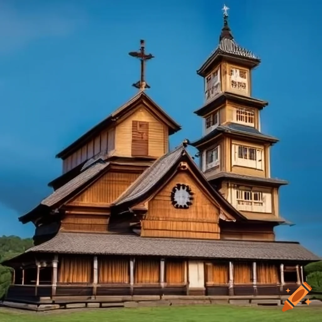 Wooden catholic church in traditional japanese style with queen Anne ...