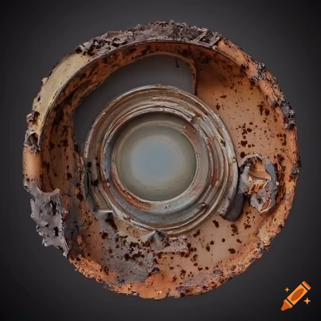 Hand-crafted industrial decay rendered through realistic corrosion images