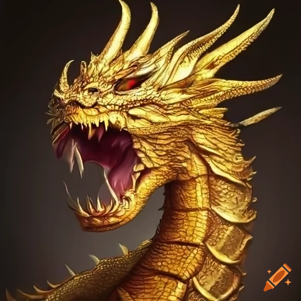A portrait of a magnificent golden dragon, detailed on Craiyon