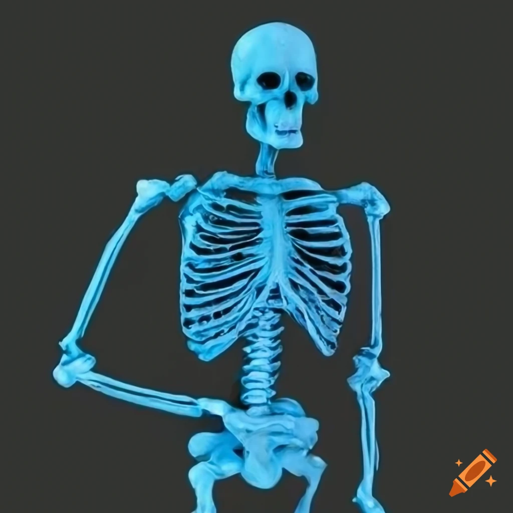 Glowing blue skeleton in black backround bakround