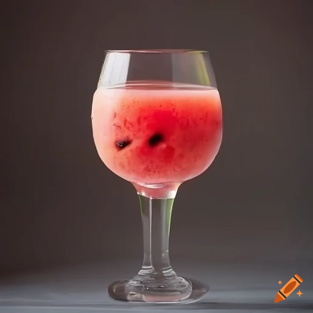 A glass with pink watermelon juice with pieces of watermelon inside the ...