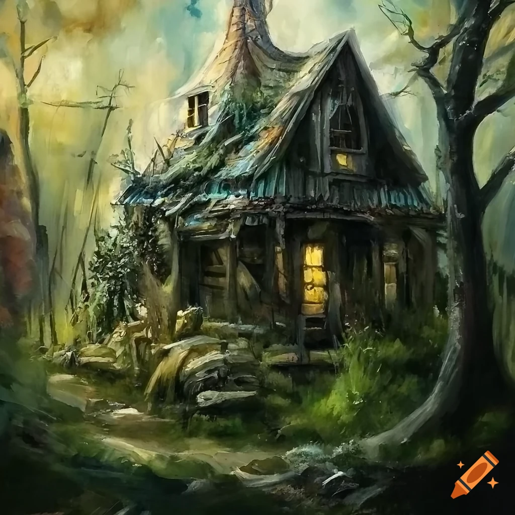 A haunted, abandoned, post apocalyptic witch mushroom house, fantasy ...