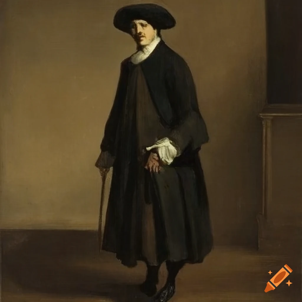 Frank duveneck dark paintings man 1700s clothing standing