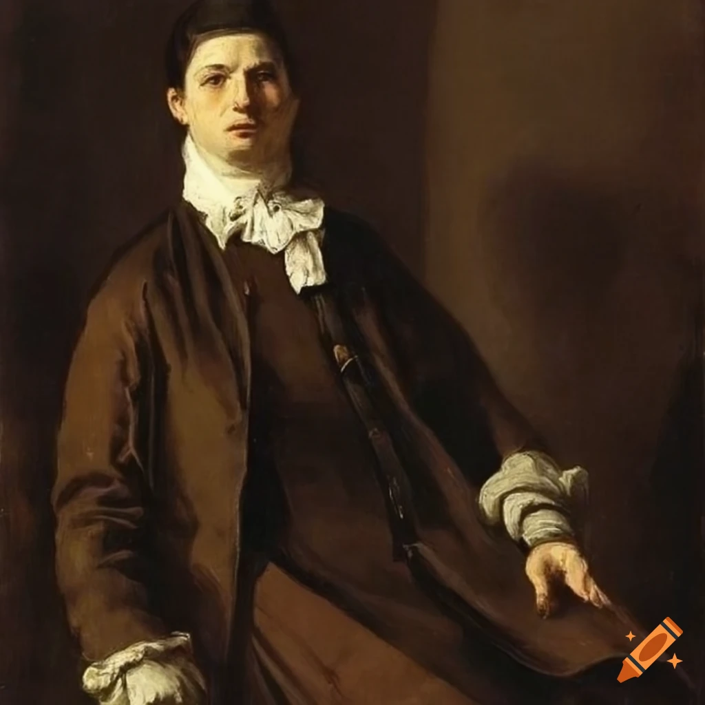 Frank duveneck dark paintings man 1700s clothing on Craiyon