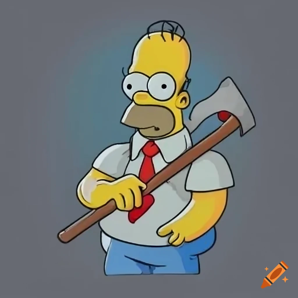 Homer simpson holding an axe