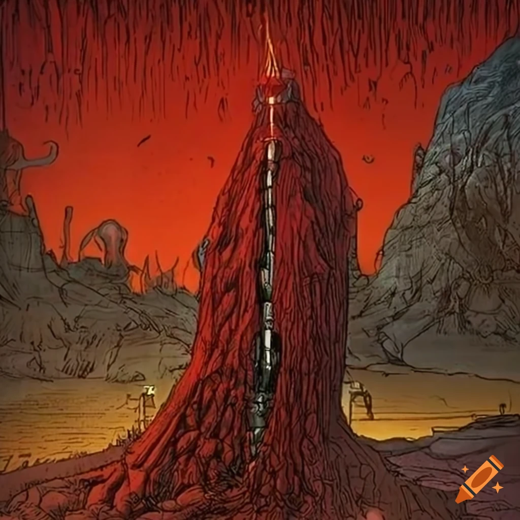 Red moebius bio machine art