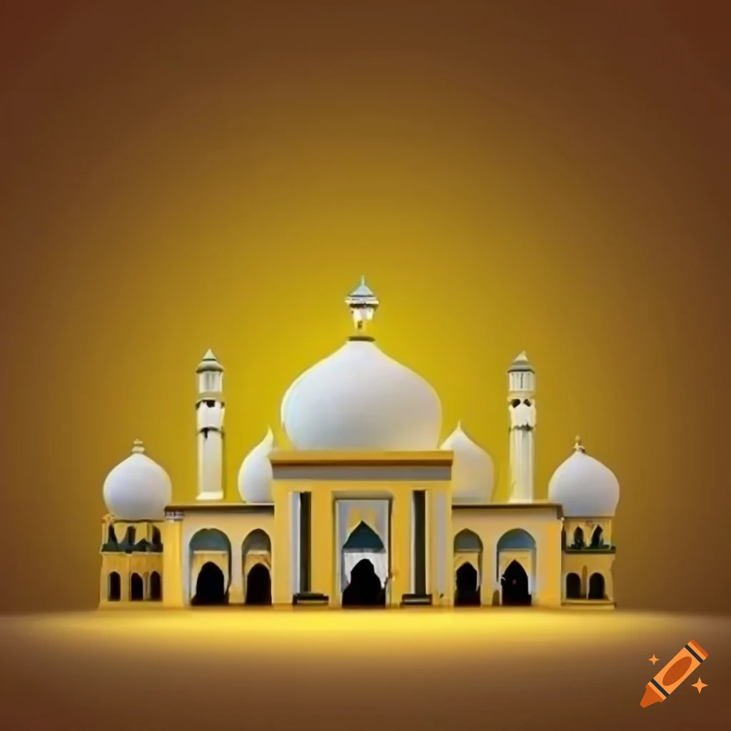 Yellow 3d mosque with yellow background for new year social media post ...