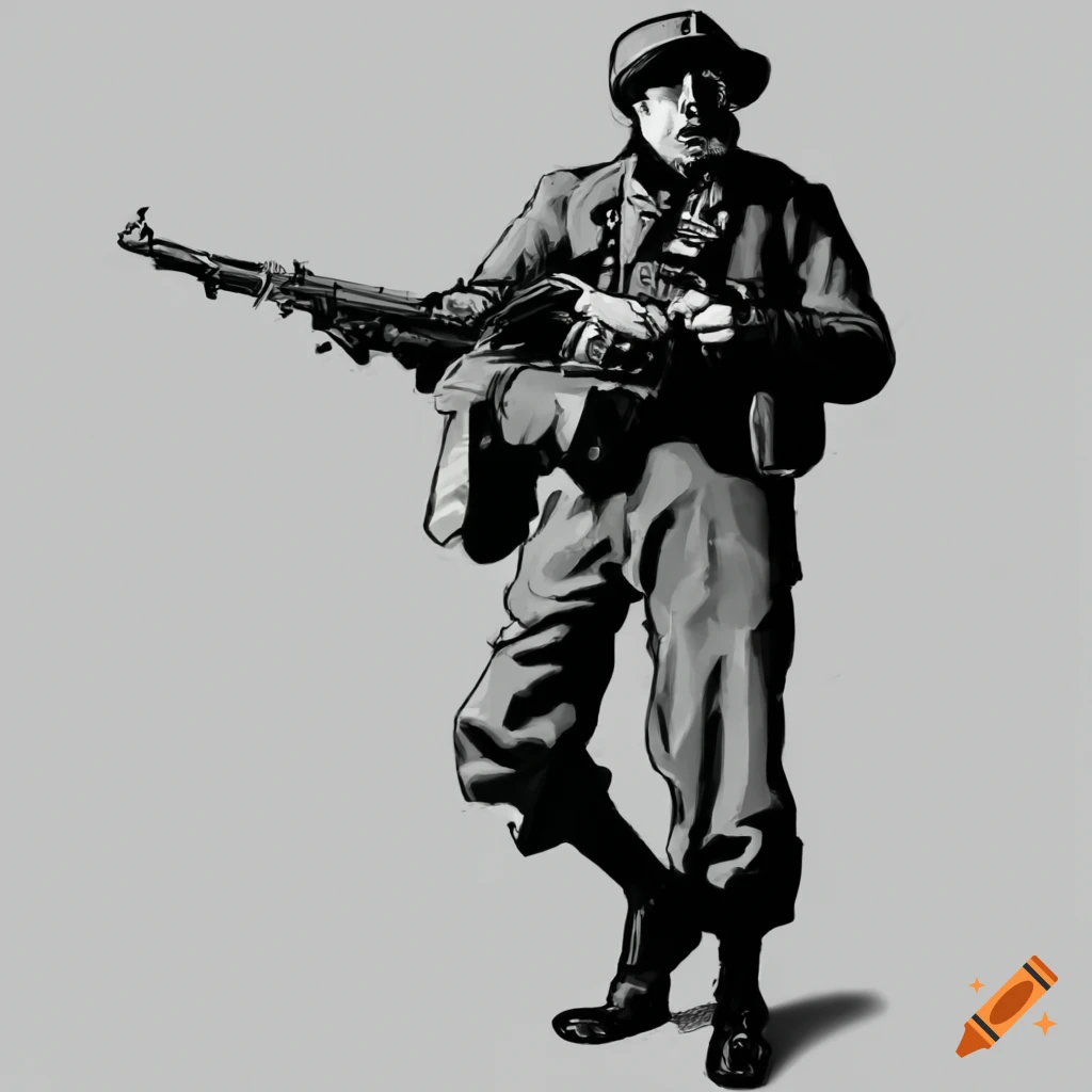 Communist male guerilla rebel 2d in black and white