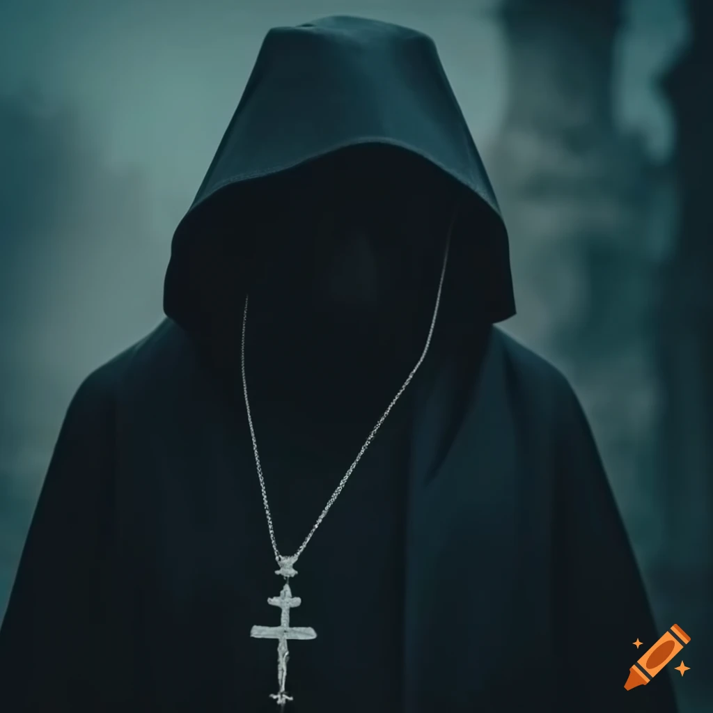 Up close white bearded serbian orthodox christian wearing dark hooded ...