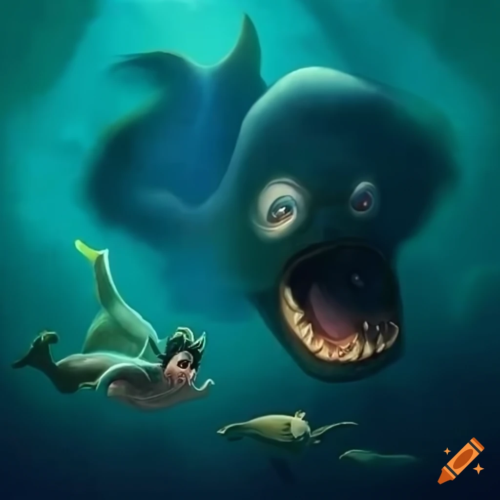 Show a monkey (Milo) and whale (Wanda) embarking on a new adventure ...