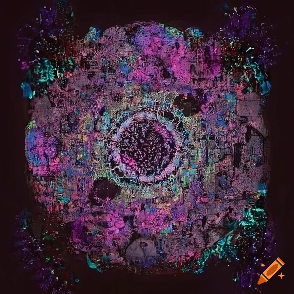 Cyberpunk abstract open space map of flowers with biopunk textures and ...