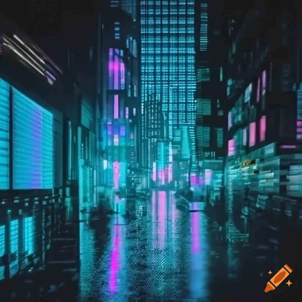 City synthwave matrix code on Craiyon