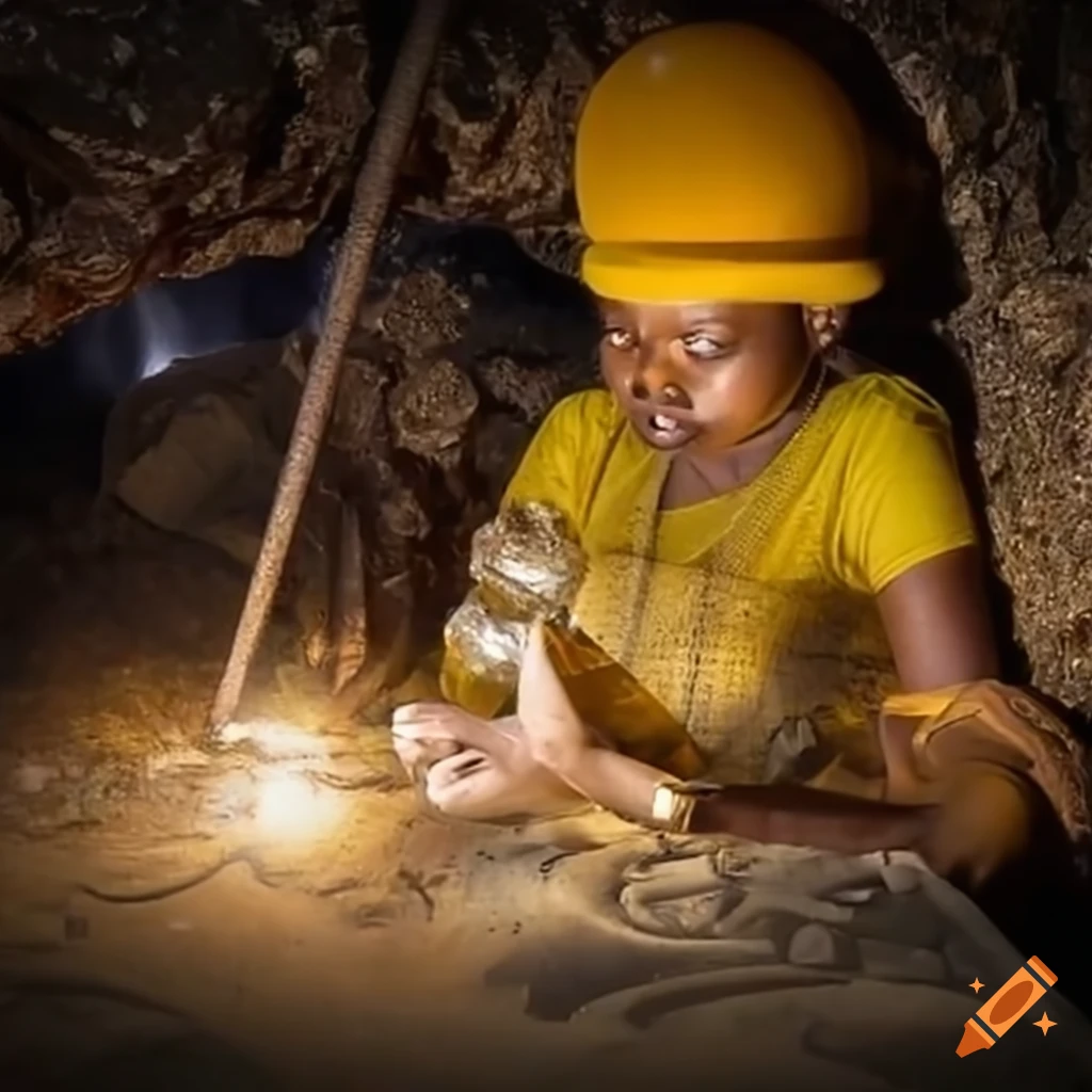 Natural diamond mining, labour working around in yellow dress