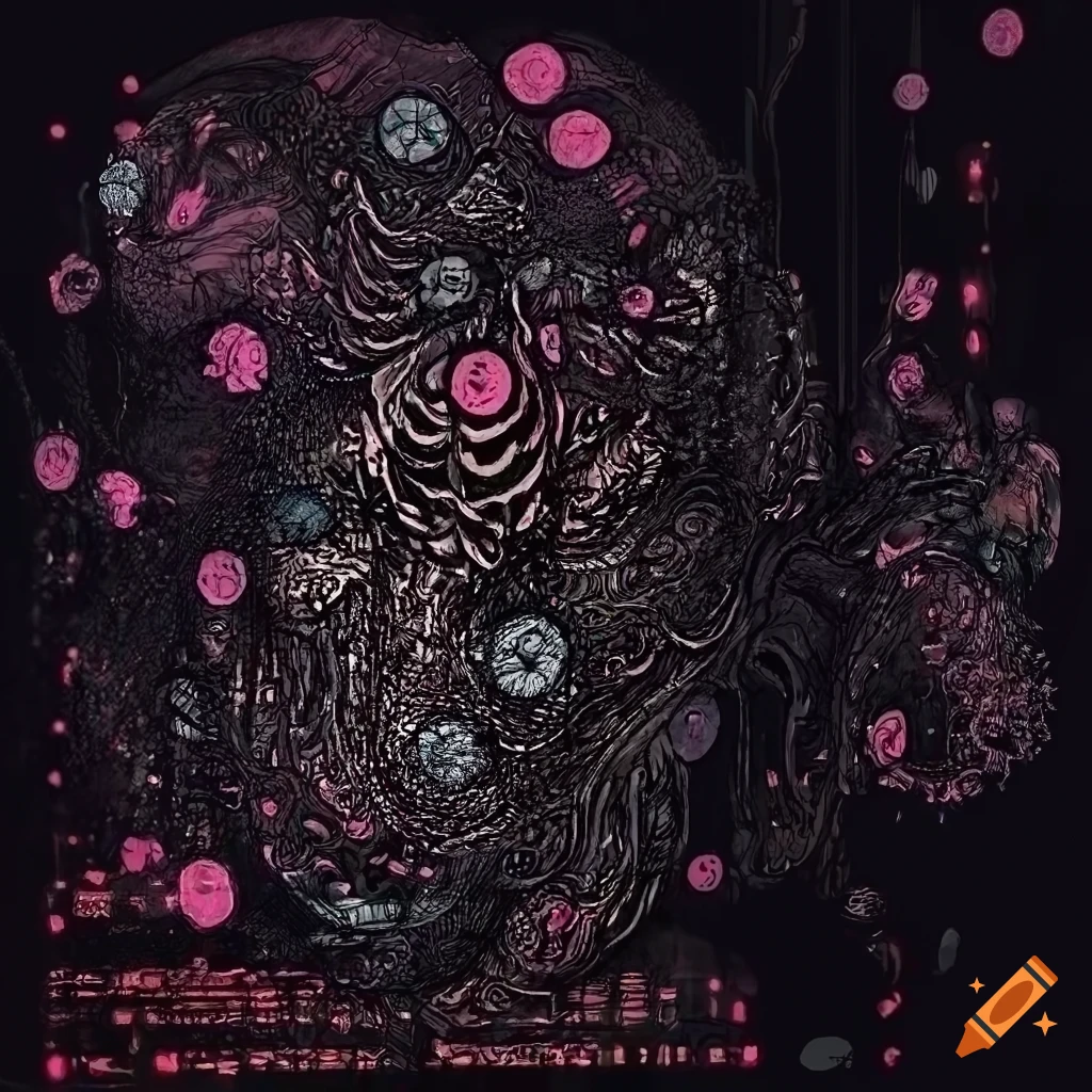 Cyberpunk abstract open space map of sadness flowers with biopunk ...