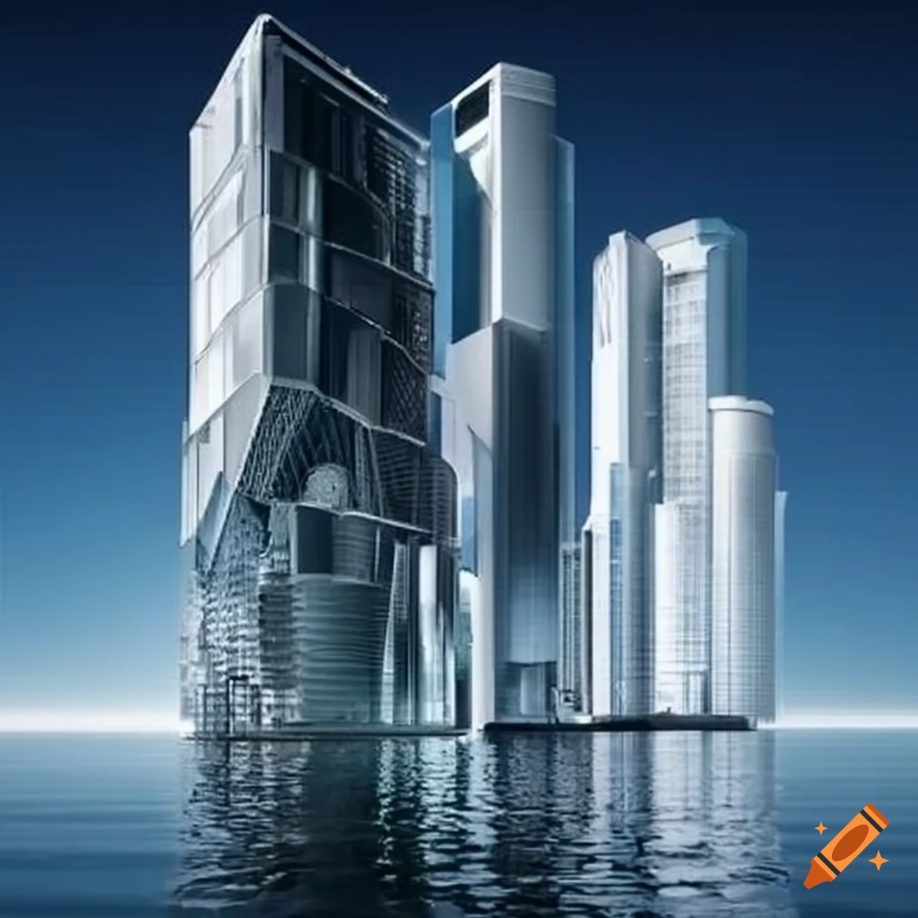 High futuristic buildings silver colour