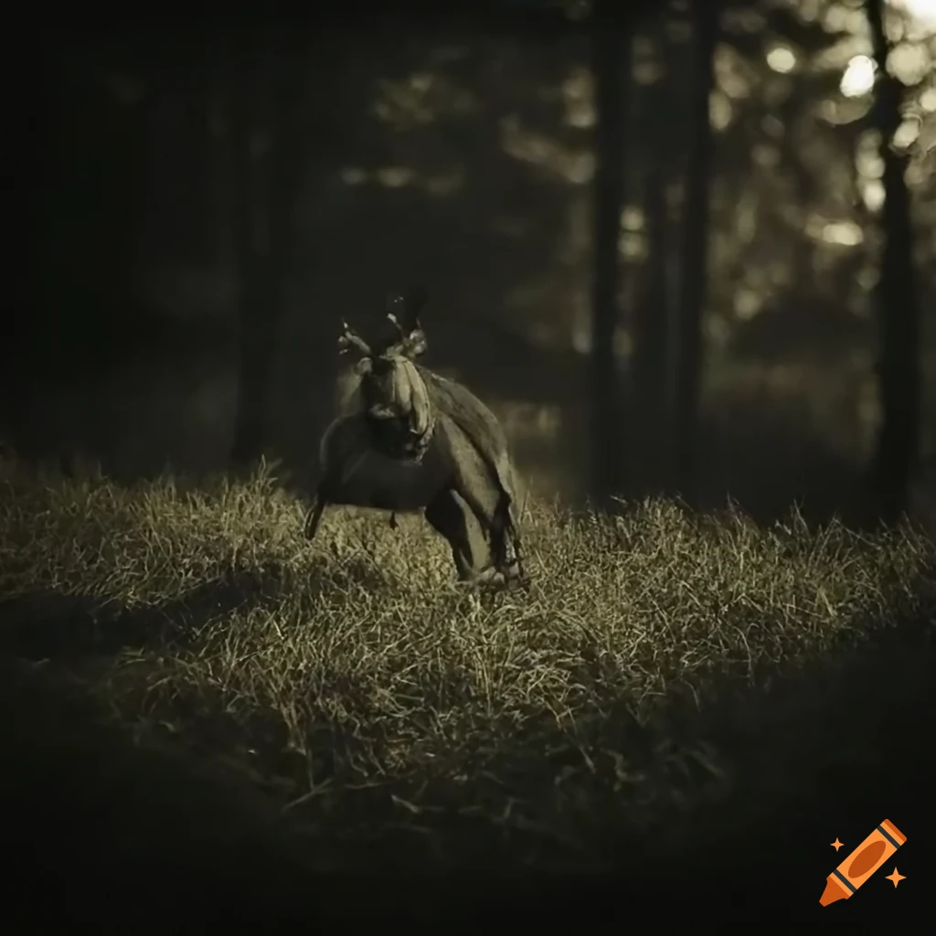 1930s photo of a skinwalker in the distance in the woods