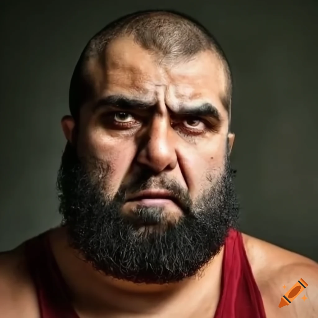 Angry bearded iranian wrestler
