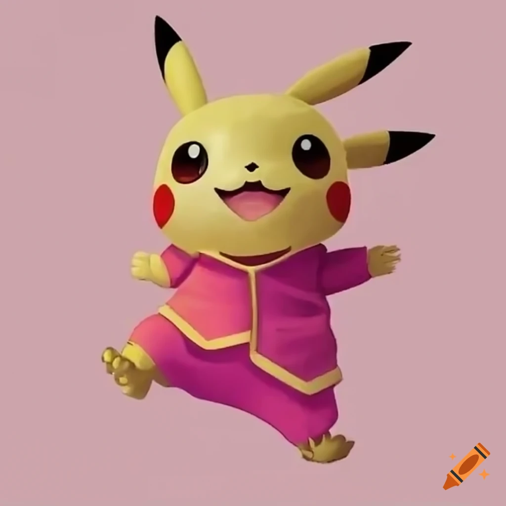 A playful pikachu dressed in pink dancing gracefully on Craiyon