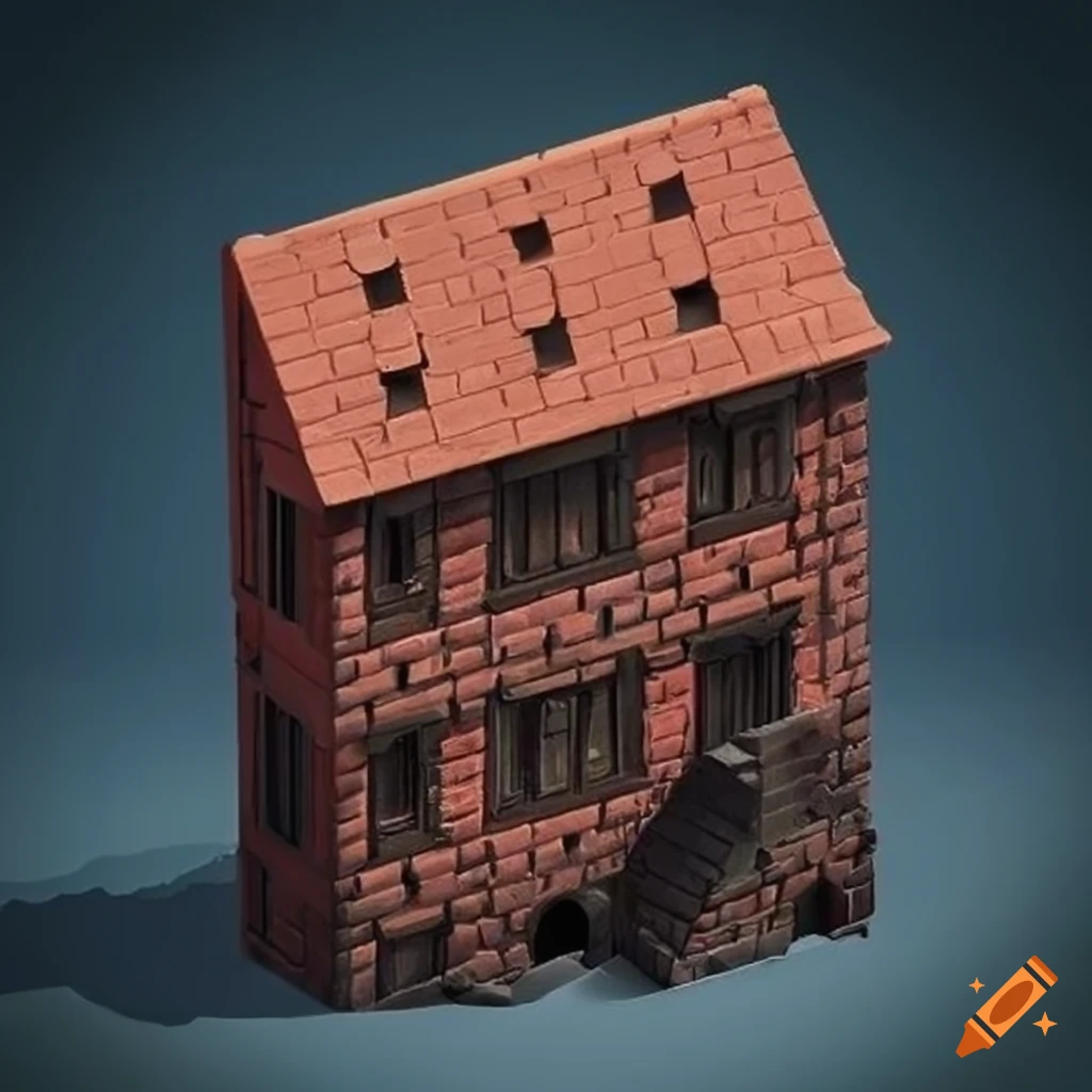 Arched brick house building rpg tiles isometric sharp edges high quality