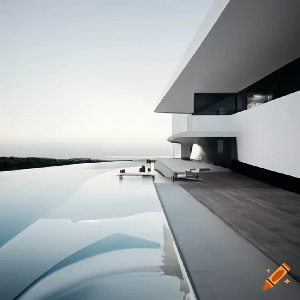 Simple modern white villa designed by zaha hadid on Craiyon
