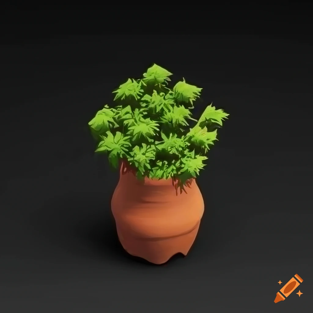 Bush in a clay pot tile isometric on black background