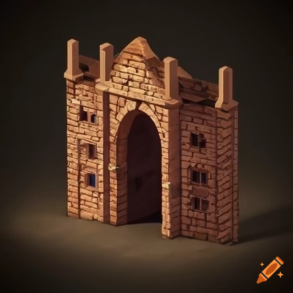 Arched brick town entrance gate rpg tiles isometric sharp edges high ...