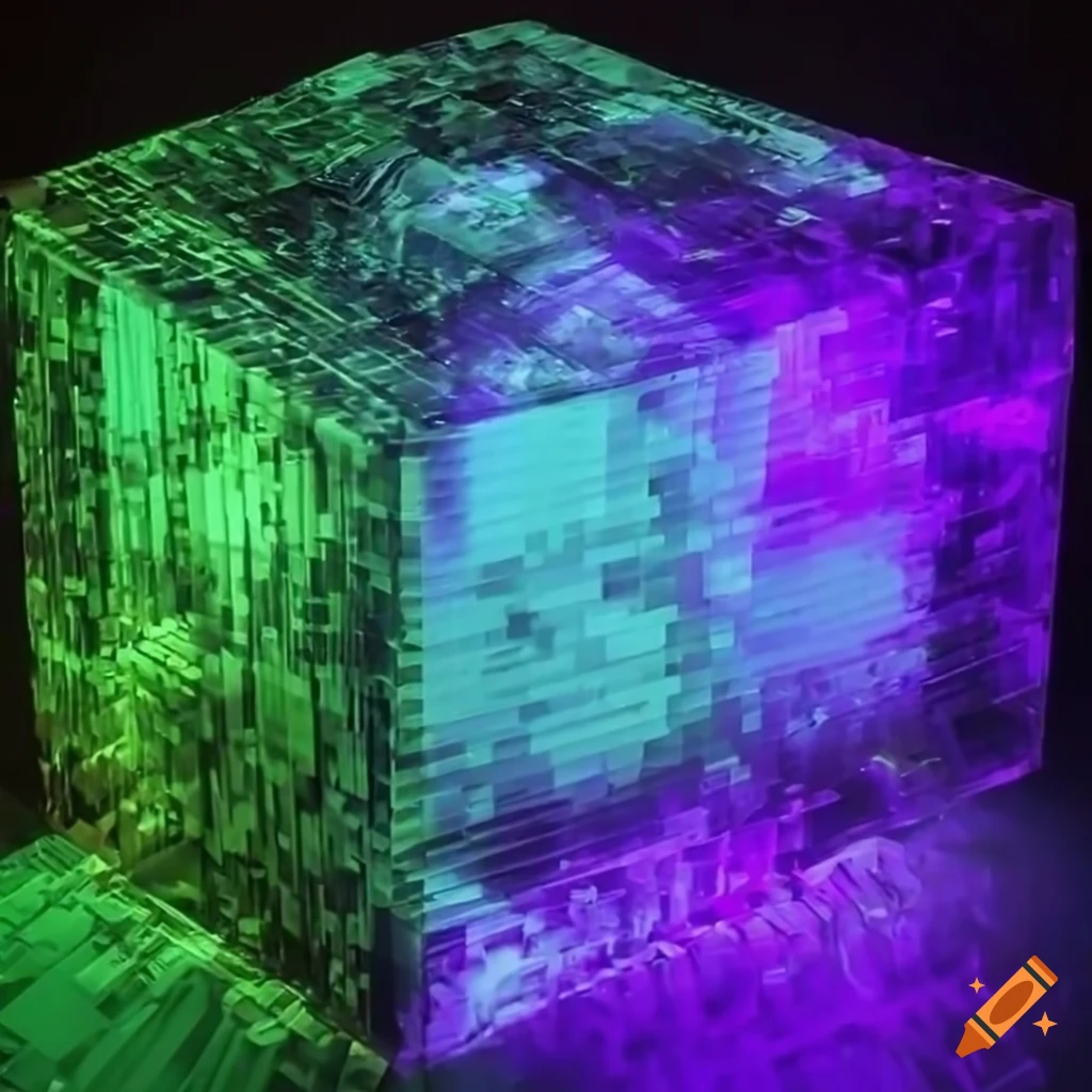 Freezed cube made of translucent 3D blocks, 50 inches wide, matrix ...