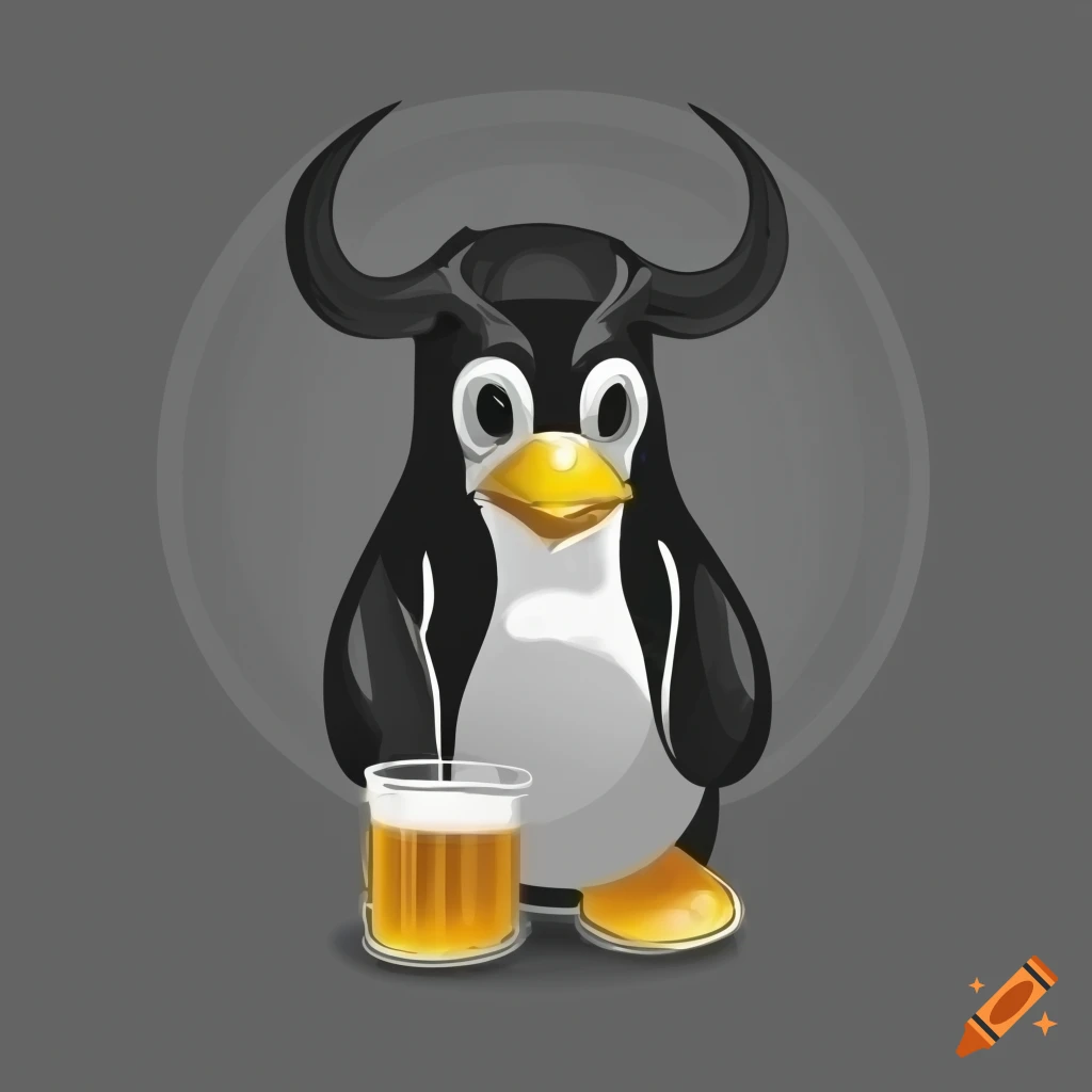 Vectorized black and white logo showing GNU and Tux Linux drinking beer ...