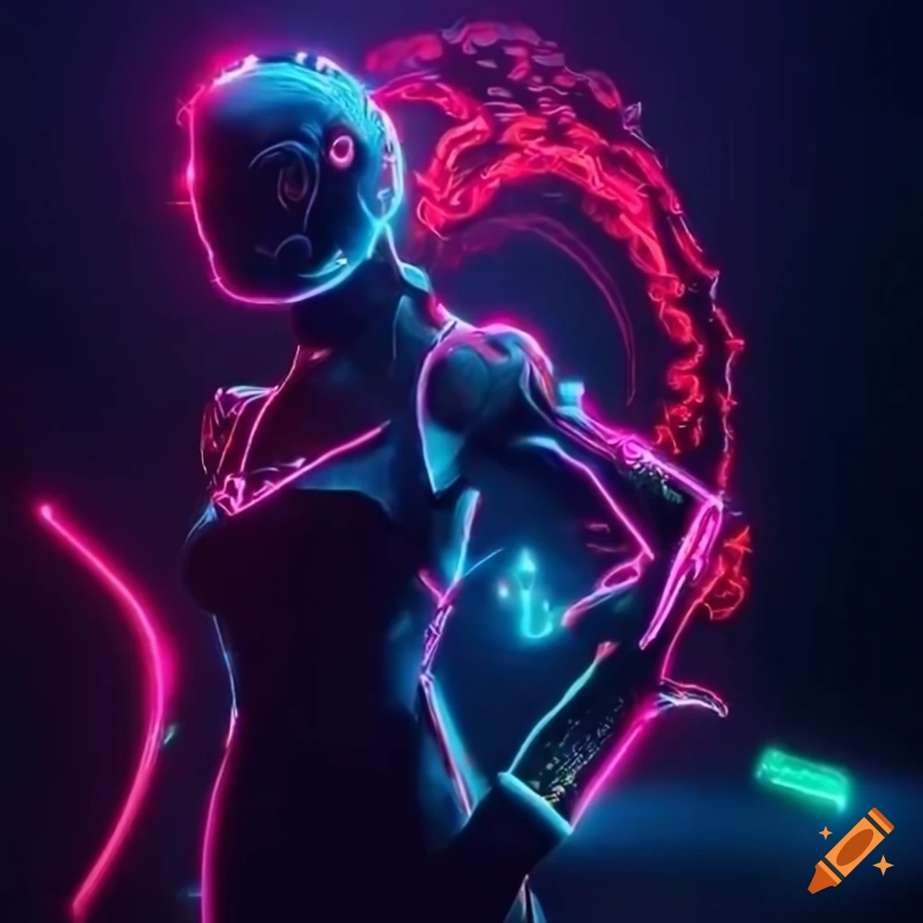 A futuristic warrior amidst mesmerizing neon illuminations on Craiyon