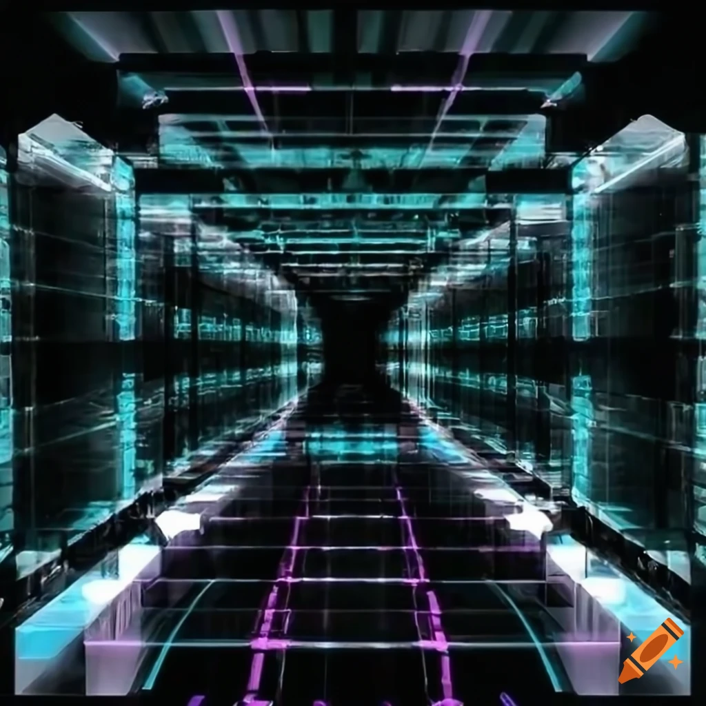 Freezed cube made of translucent 3D blocks, 100 inches wide, matrix ...