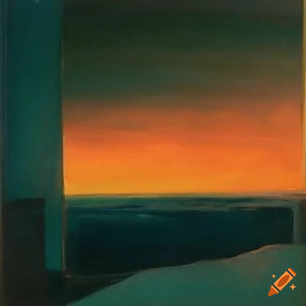 Liminal space on a sunset , painting by edward hopper