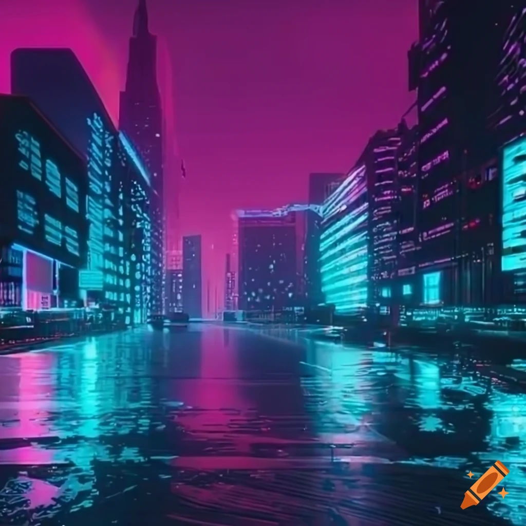 4k neon city synthwave matrix code