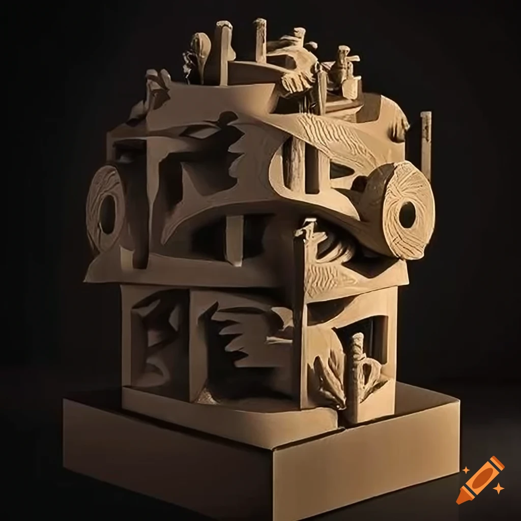 ‘stave carving’-style, escher 🗑️sculpture, stunning focal-depth ...