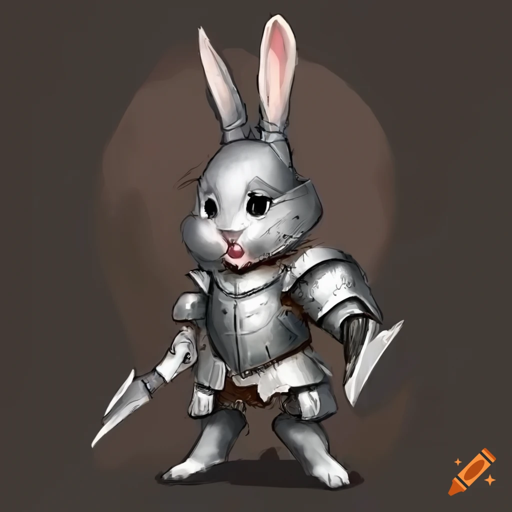 An adorable rabbit wearing knight armor