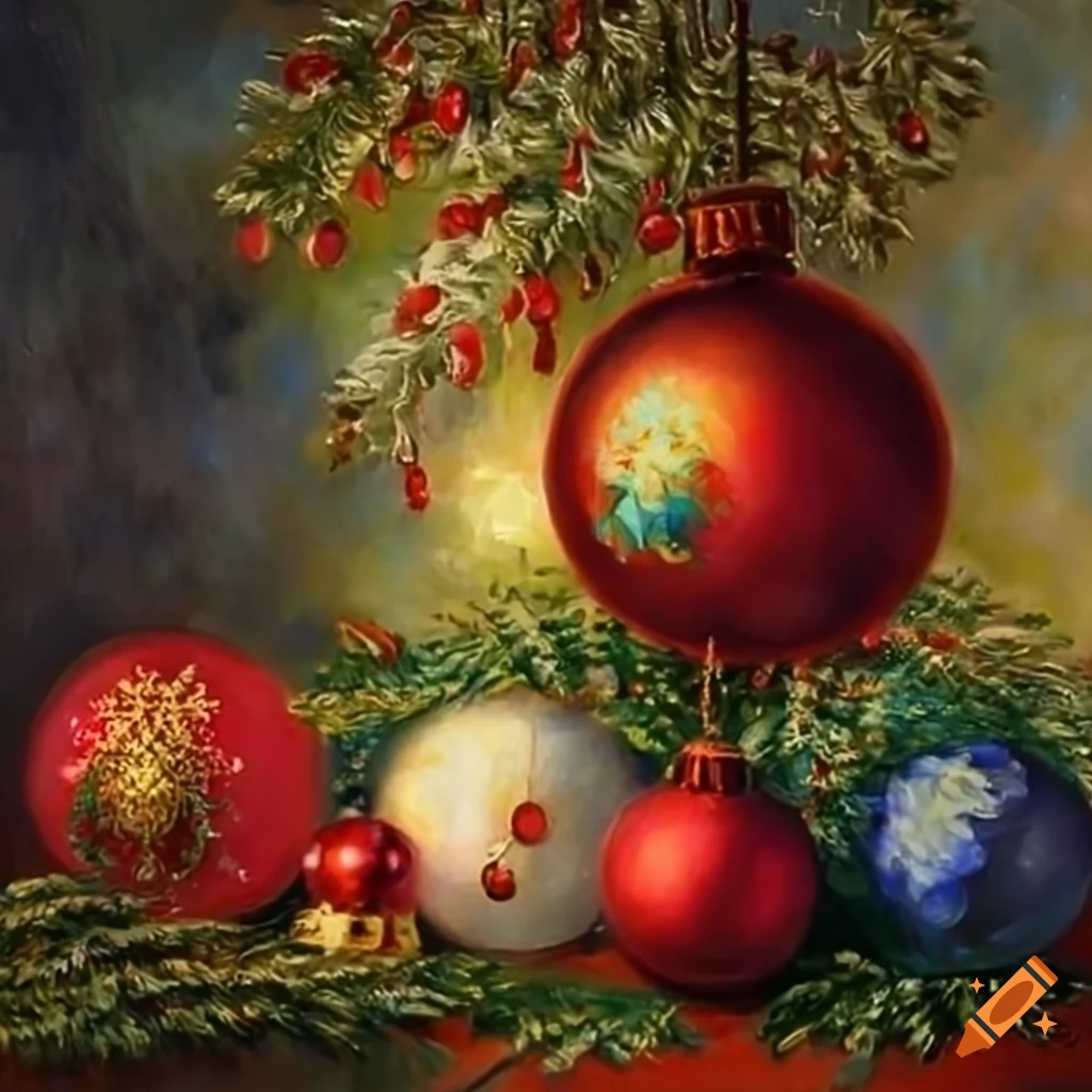 Oil painting victorian christmas illustration christmas balls and other ...