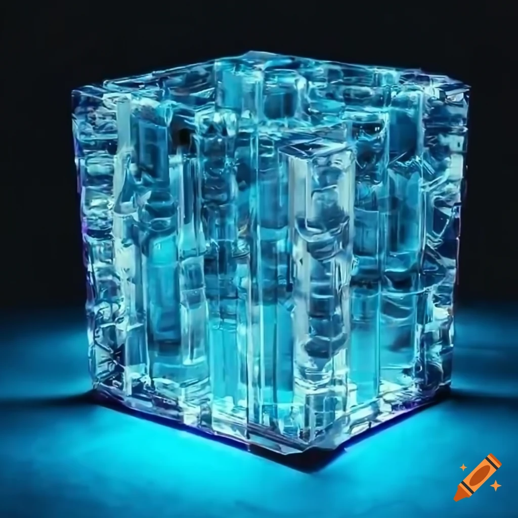 Frozen cube made of translucent 3D blocks, 100 inches wide, matrix ...