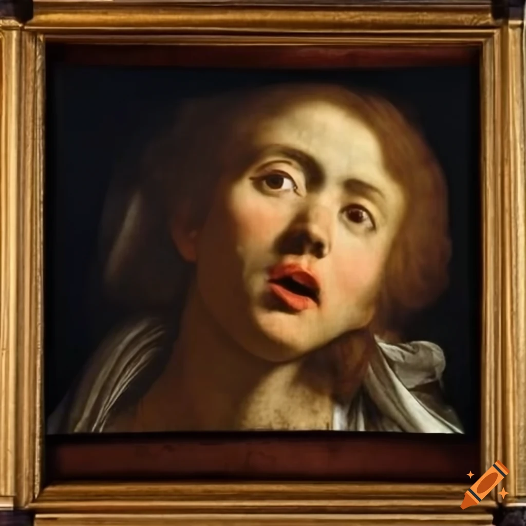 Caravaggio painting complex composition large horizontal frame on Craiyon