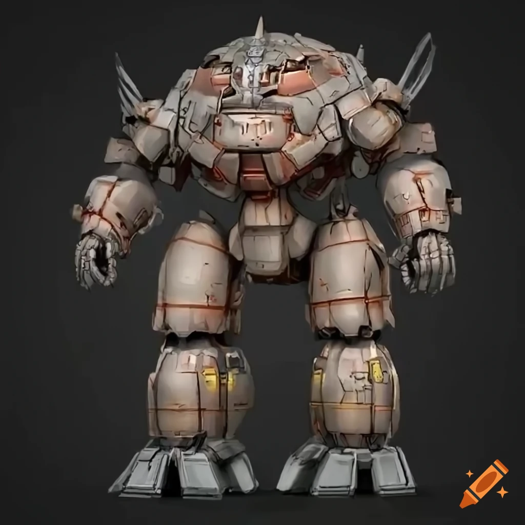 Realistic depiction of a rotund gigantic mecha front view