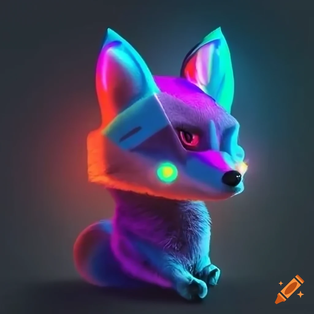 Create a badaas gamer fox with neon colours on Craiyon