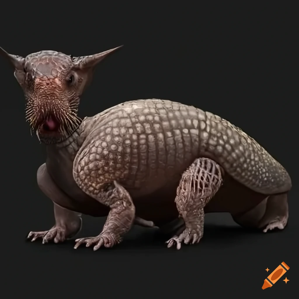 A bizarre amphibious hybrid creature with a mixture of walrus and wild boar, with a body armor ...