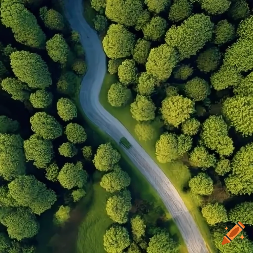 Aerial view of a forest with wottan company logo like paths